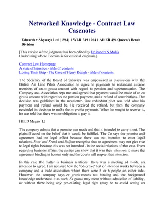 Gratuitous payments further notes on edwards v skyways case | DOCX | Law