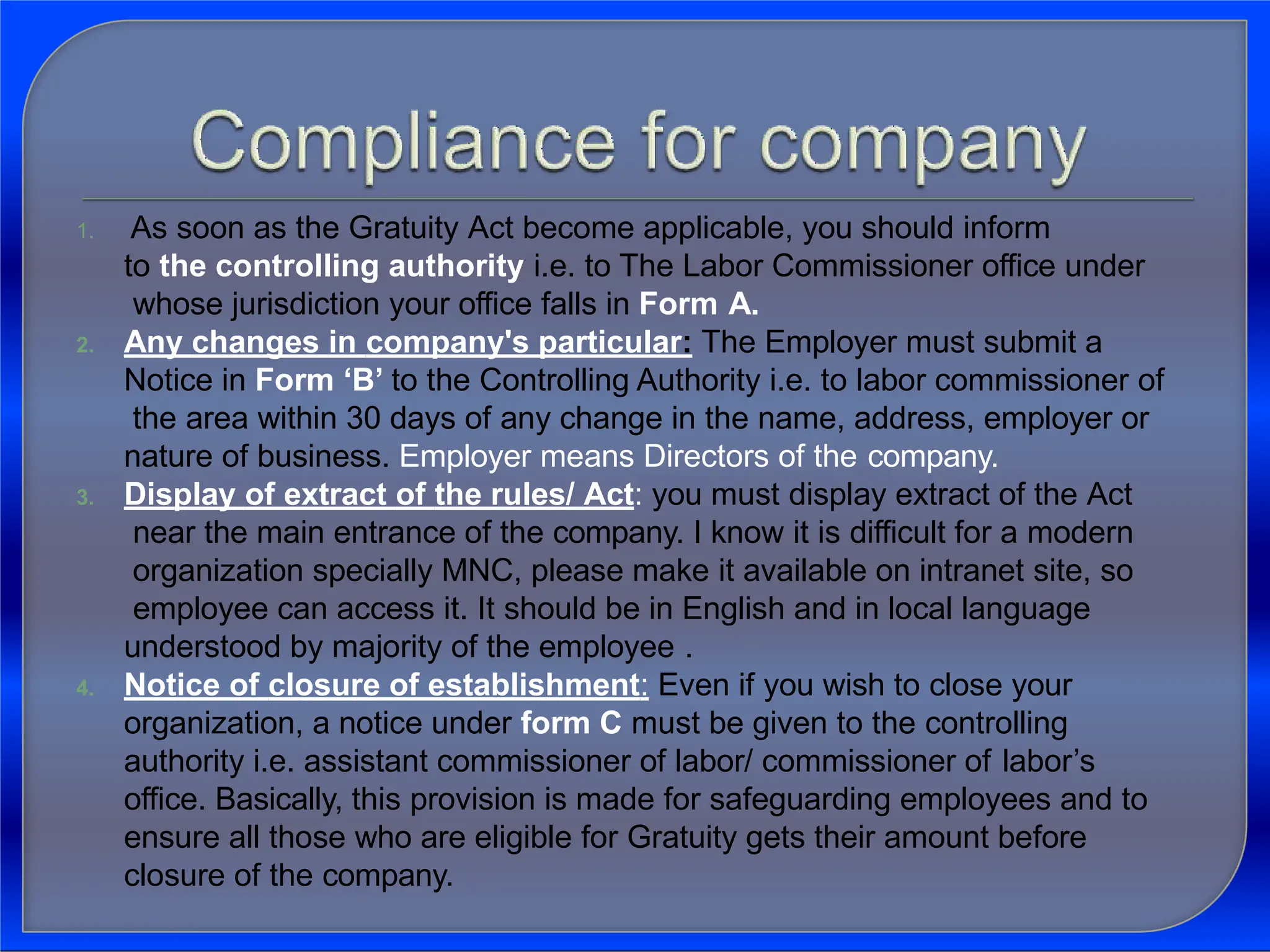 payment of gratuity act and its provisions | PPTX