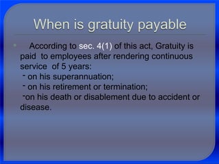 payment of gratuity act and its provisions | PPTX