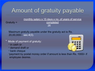 payment of gratuity act and its provisions | PPTX