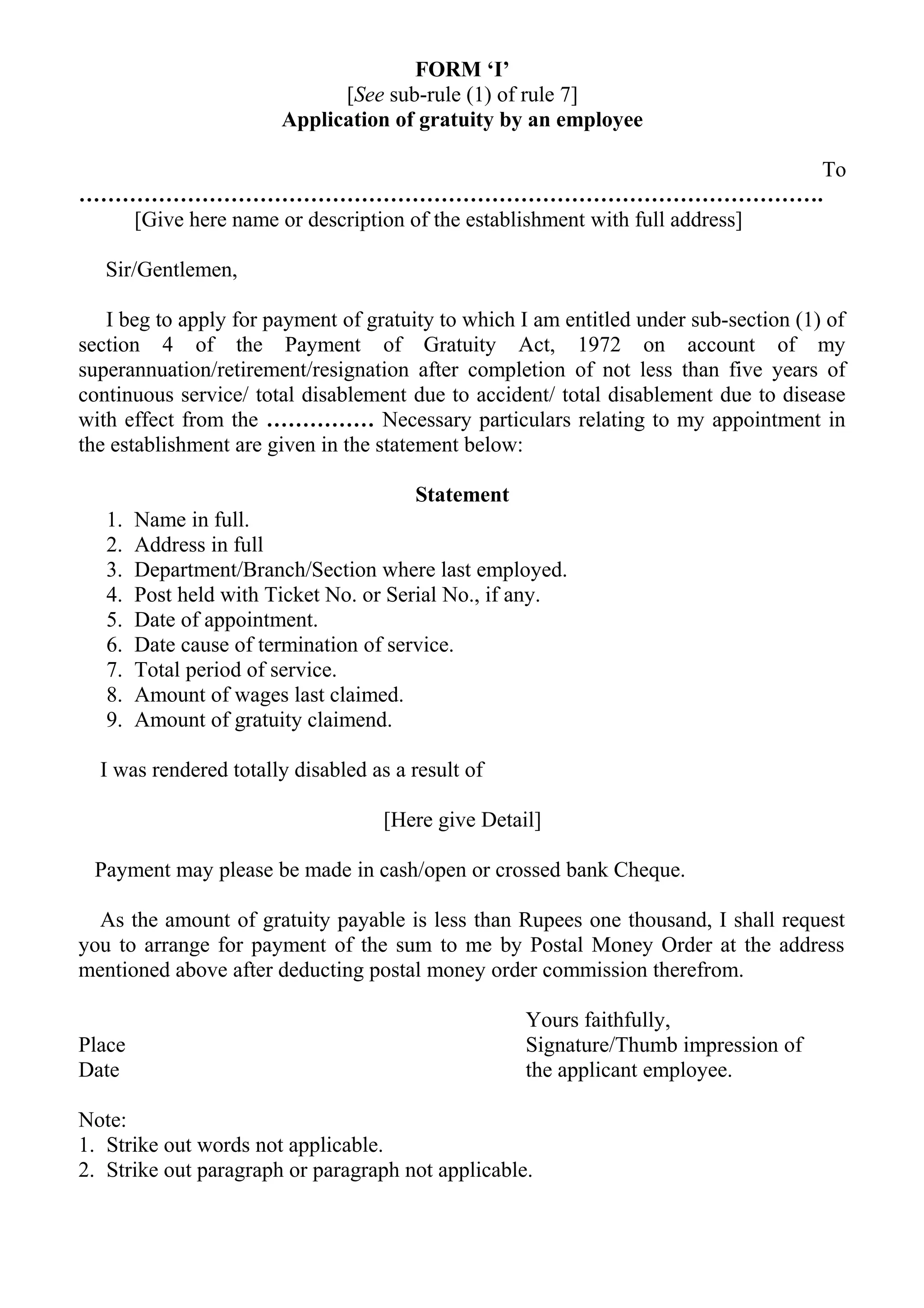 Gratuity forms | DOC