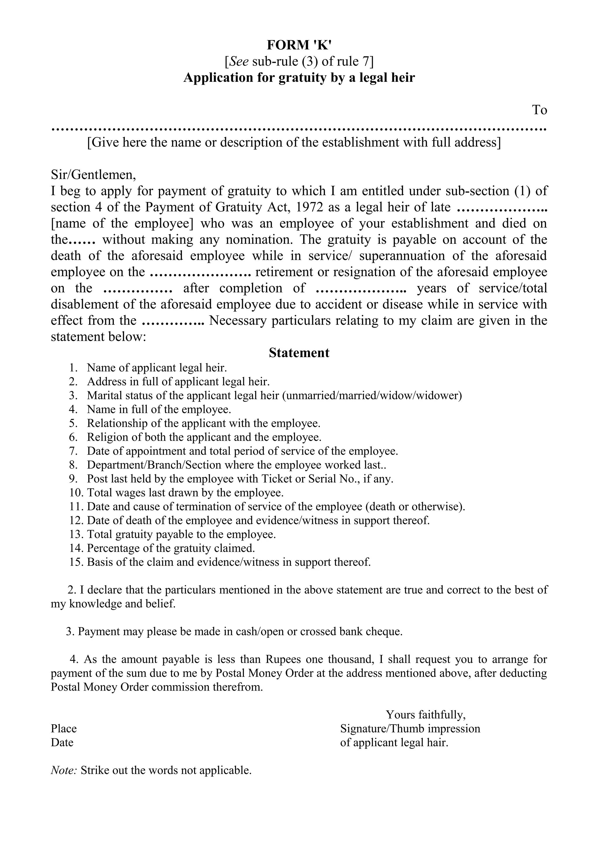 Gratuity forms | DOC