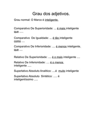 Grau dos adjetivos 6 º ano | PDF