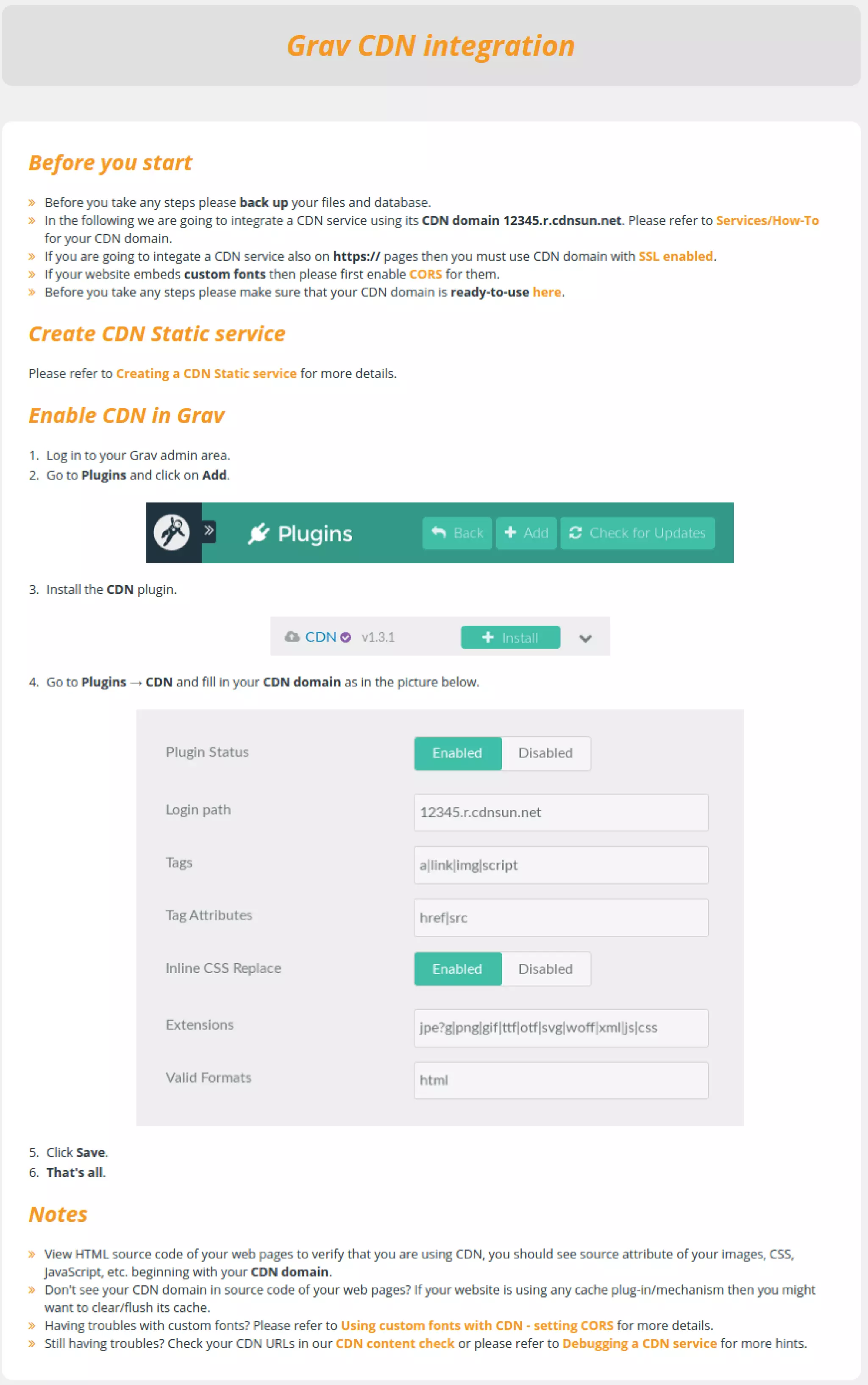 Tutorial for Grav CDN setting | PDF
