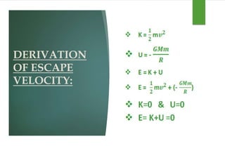 Gravitational field and potential, escape velocity, universal gravitational law, radia and ...