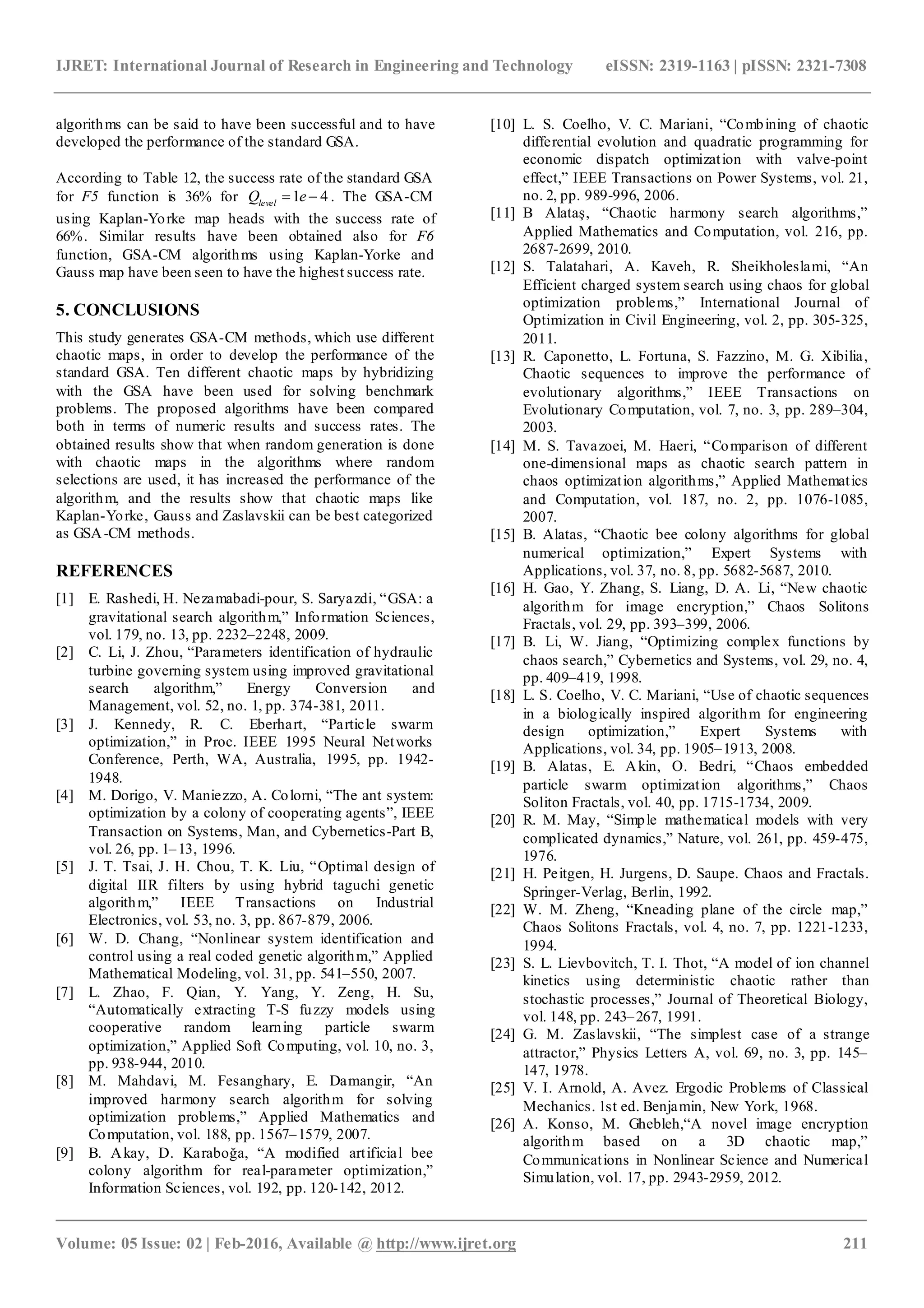 Gravitational Search Algorithm With Chaotic Map Gsa Cm For Solving Optimization Problems Pdf