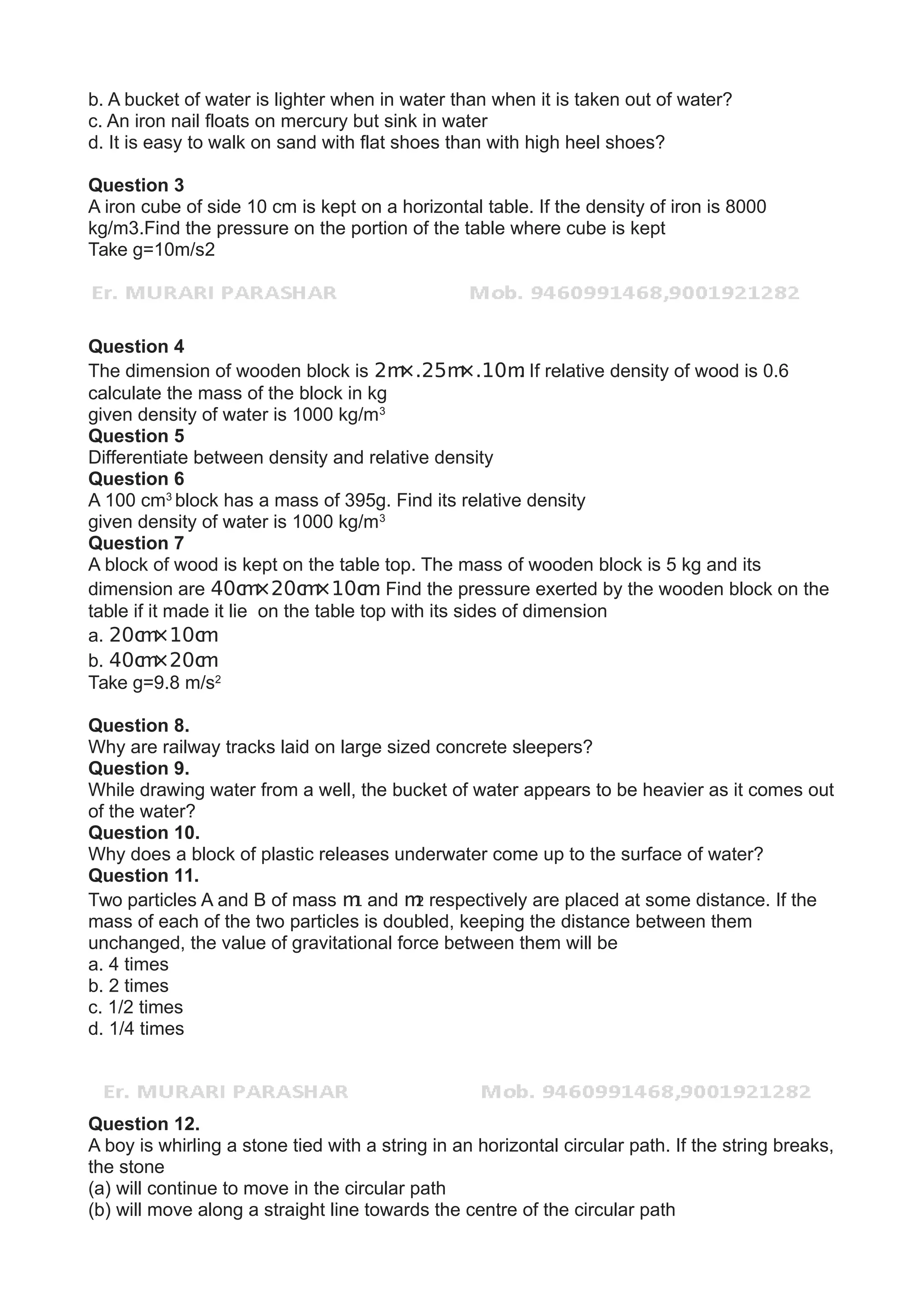 Gravitation numericals. Chapter 10 | PDF