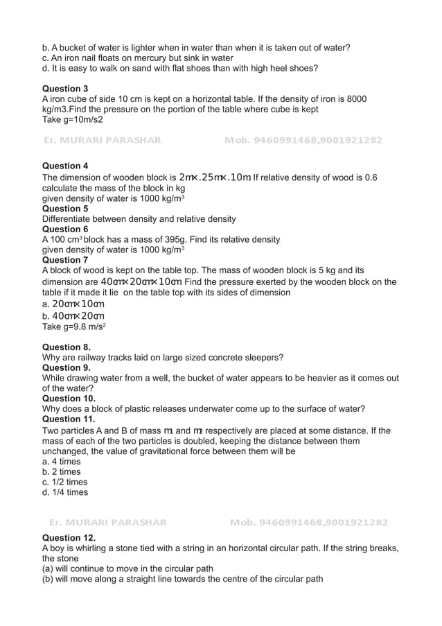 Gravitation numericals. Chapter 10 | PDF