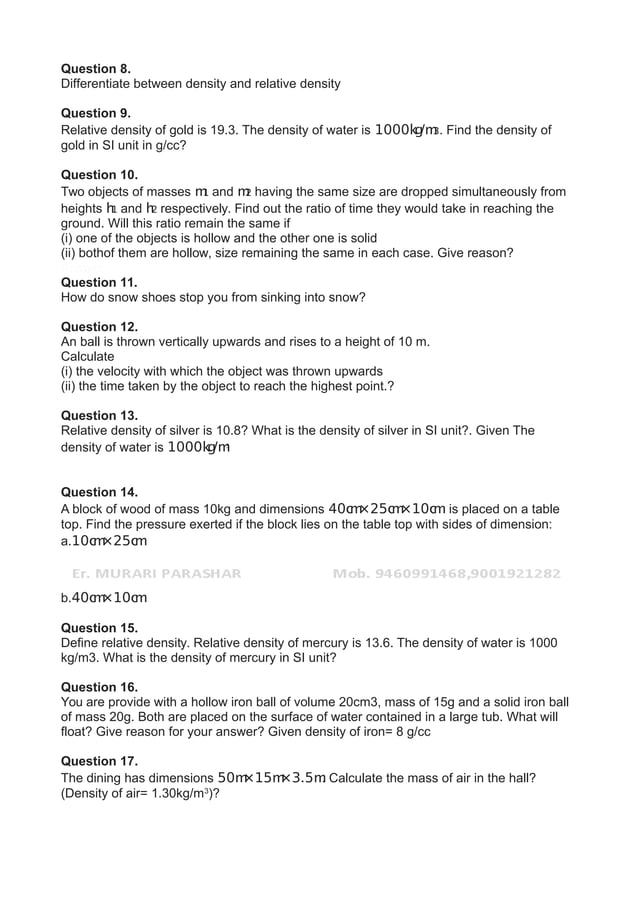 Gravitation numericals. Chapter 10 | PDF