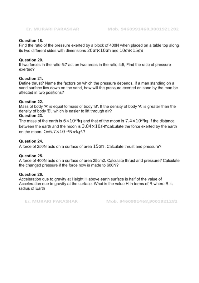 Gravitation numericals. Chapter 10 | PDF