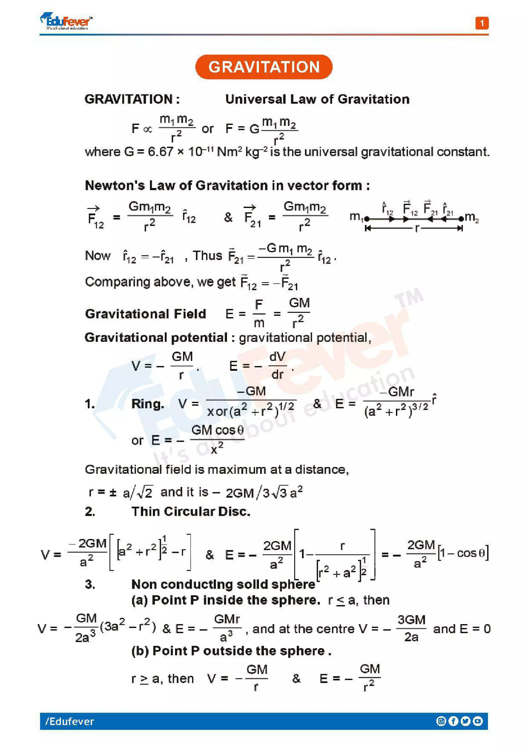 Gravitation - Physics Revision Notes | PDF