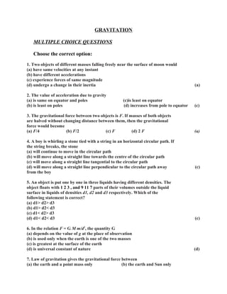 Gravitation (cbse IX) | DOC