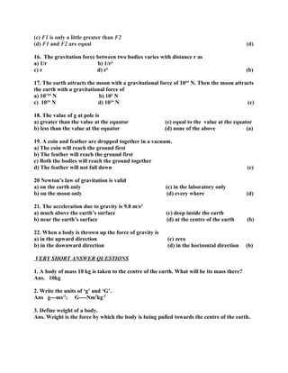 Gravitation (cbse IX) | DOC