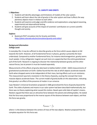 Gravity and orbits | PDF