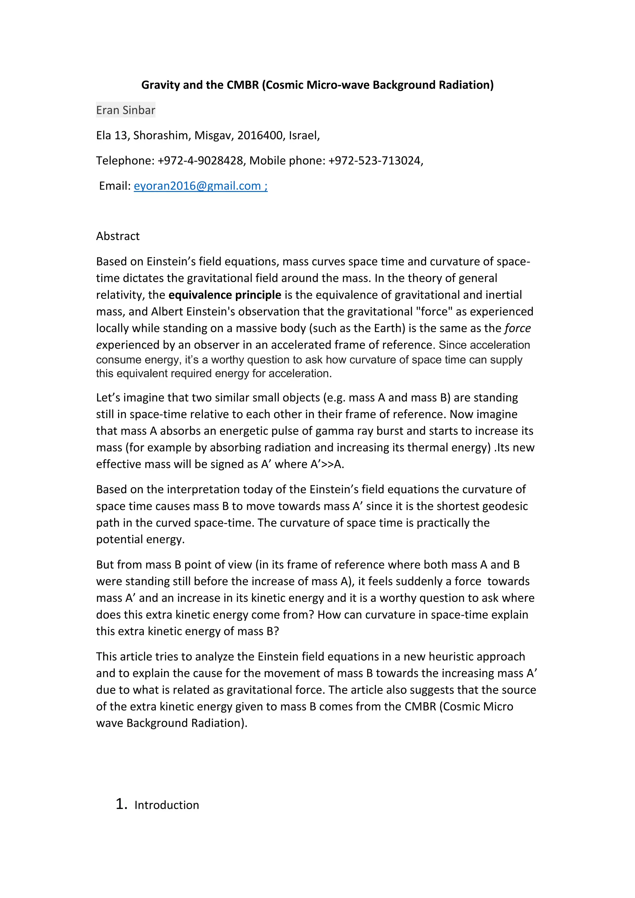 Gravity and the cosmic microwave background radiation (cmbr) | PDF