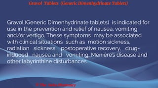 Gravol Tablets (Generic Dimenhydrinate Tablets) | PDF