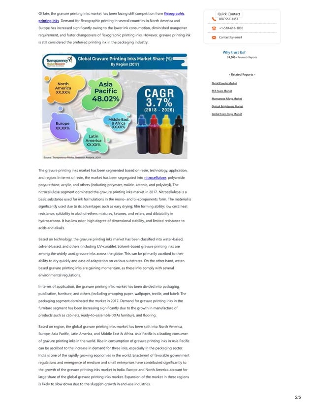 Gravure Printing Inks Market to Reach US$ 4,677.6 Mn by 2026 | PDF