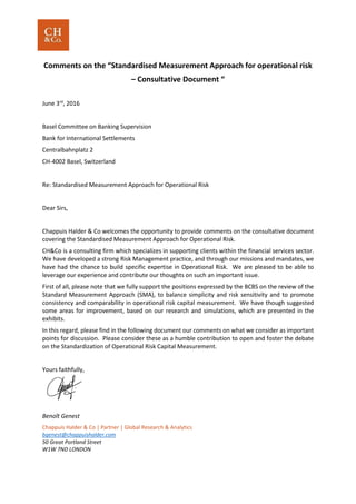 SMA | Comments on BCBS (June 2016) consultation (Standardized ...