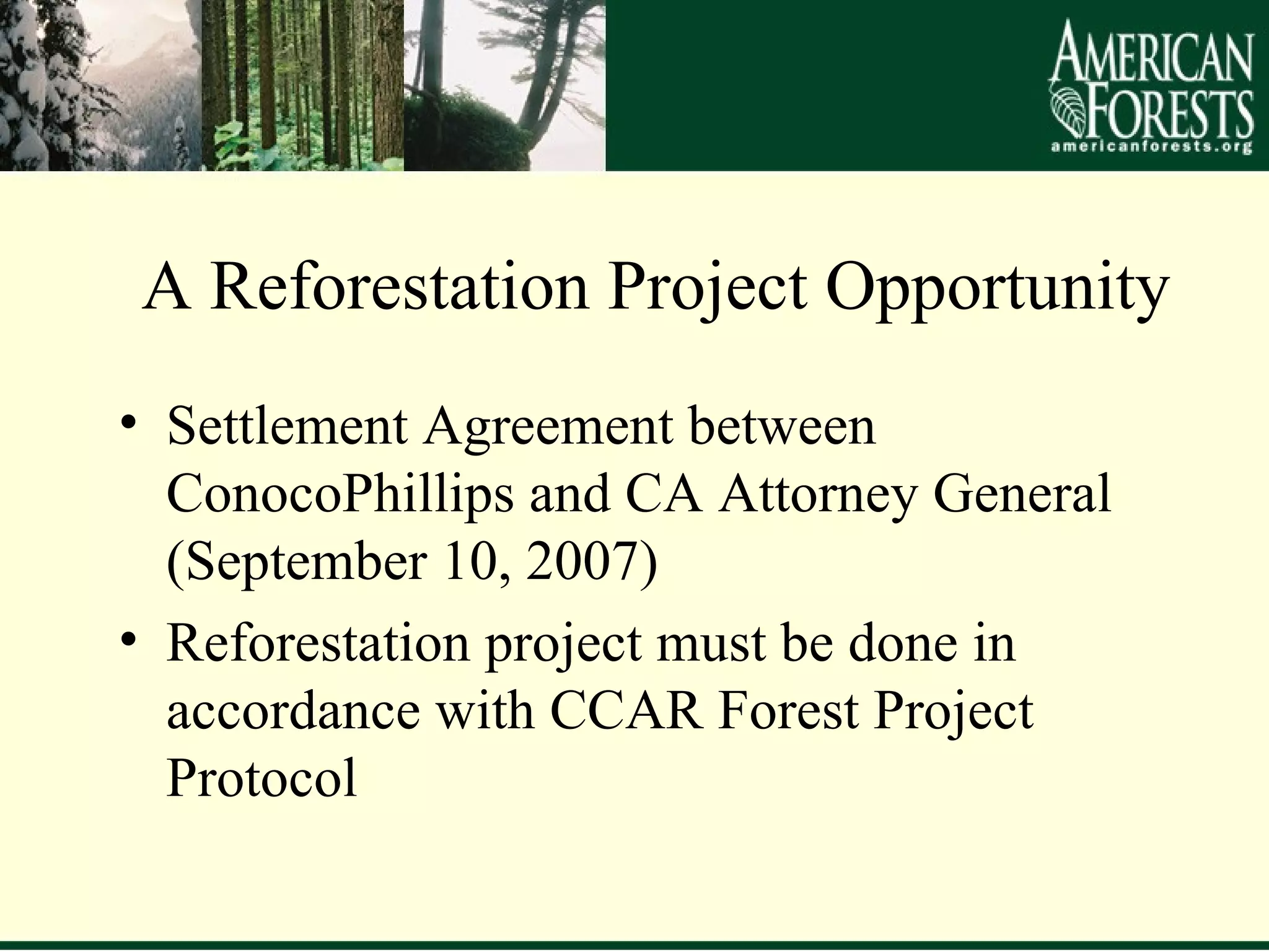 Advancing a Reforestation Project Under the CCAR | PPT