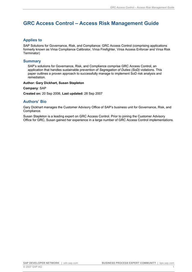 GRC access control access risk management guide | PDF | Databases | Computer Software and ...