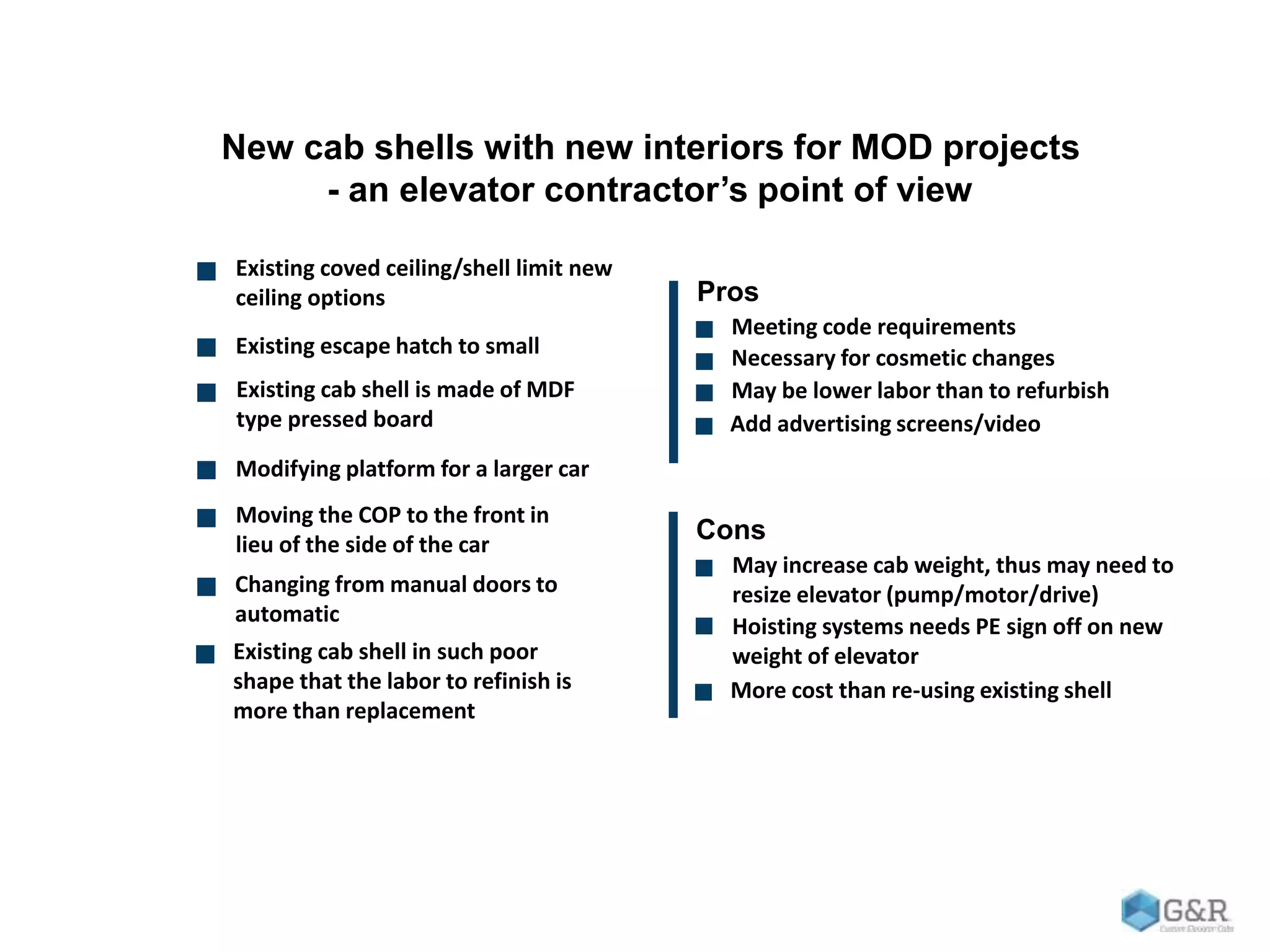 G and R Custom Elevator Cabs: New Elevator Cab Shells vs. Existing | PPTX