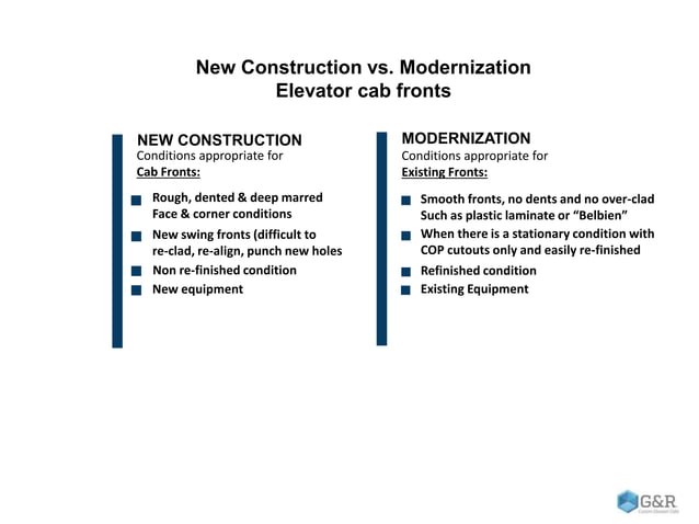 G and R Custom Elevator Cabs: New Elevator Cab Shells vs. Existing | PPTX
