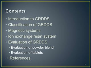 evaluation of gastro retentive drug delivery system (GRDDS) | PPT