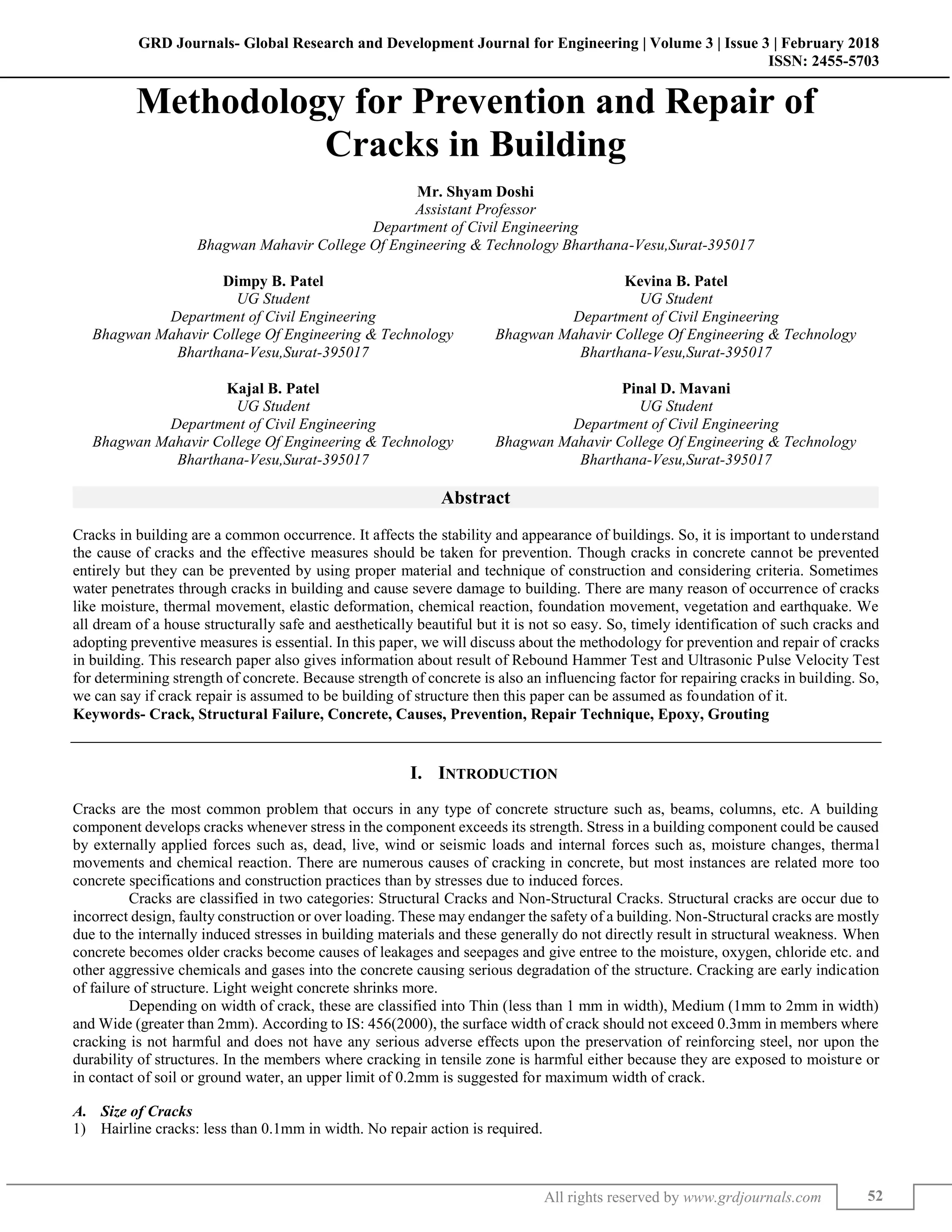 Methodology for Prevention and Repair of Cracks in Building | PDF