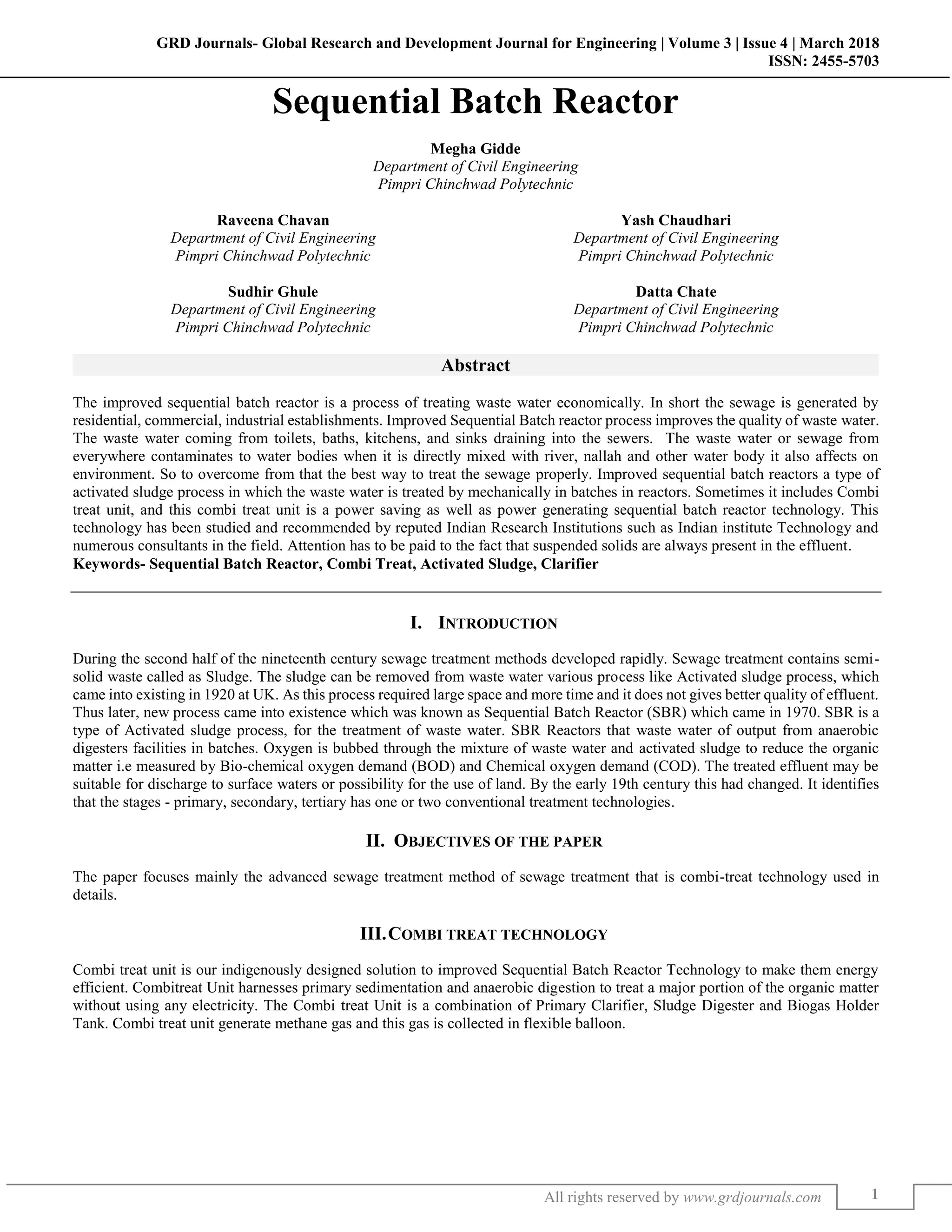Sequential Batch Reactor | PDF