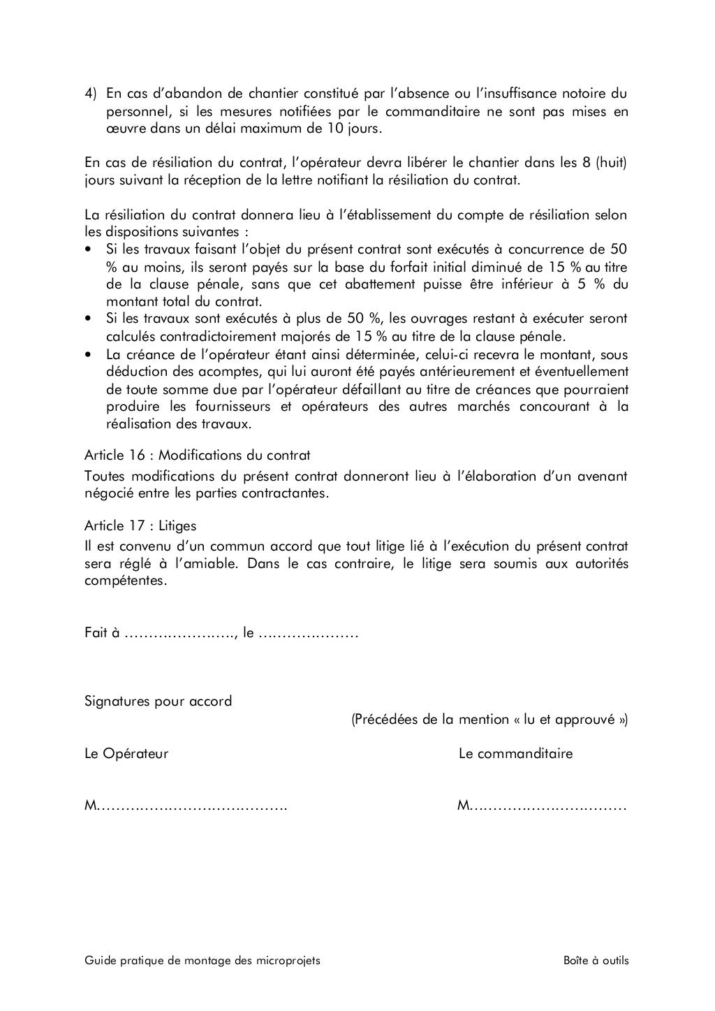 Modele De Contrat De Travaux De Construction