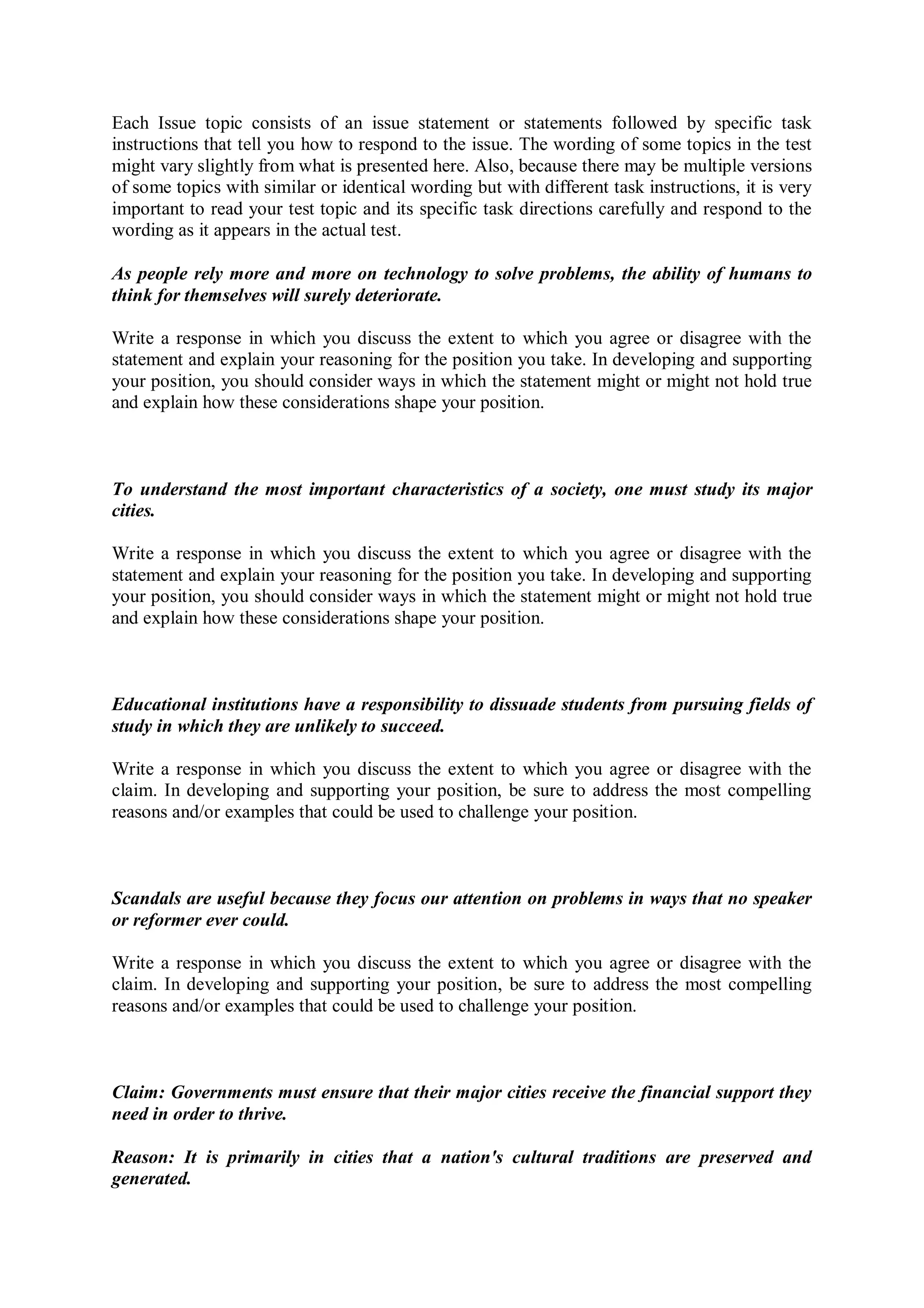 Gre analysis-of-an-issue-essay-list-1 | PDF | College Planning ...