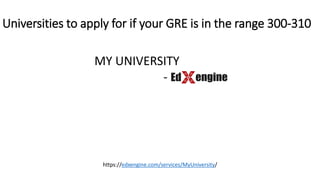 UNIVERSITIES TO APPLY IF YOUR GRE SCORE IS 300-310 | PPT