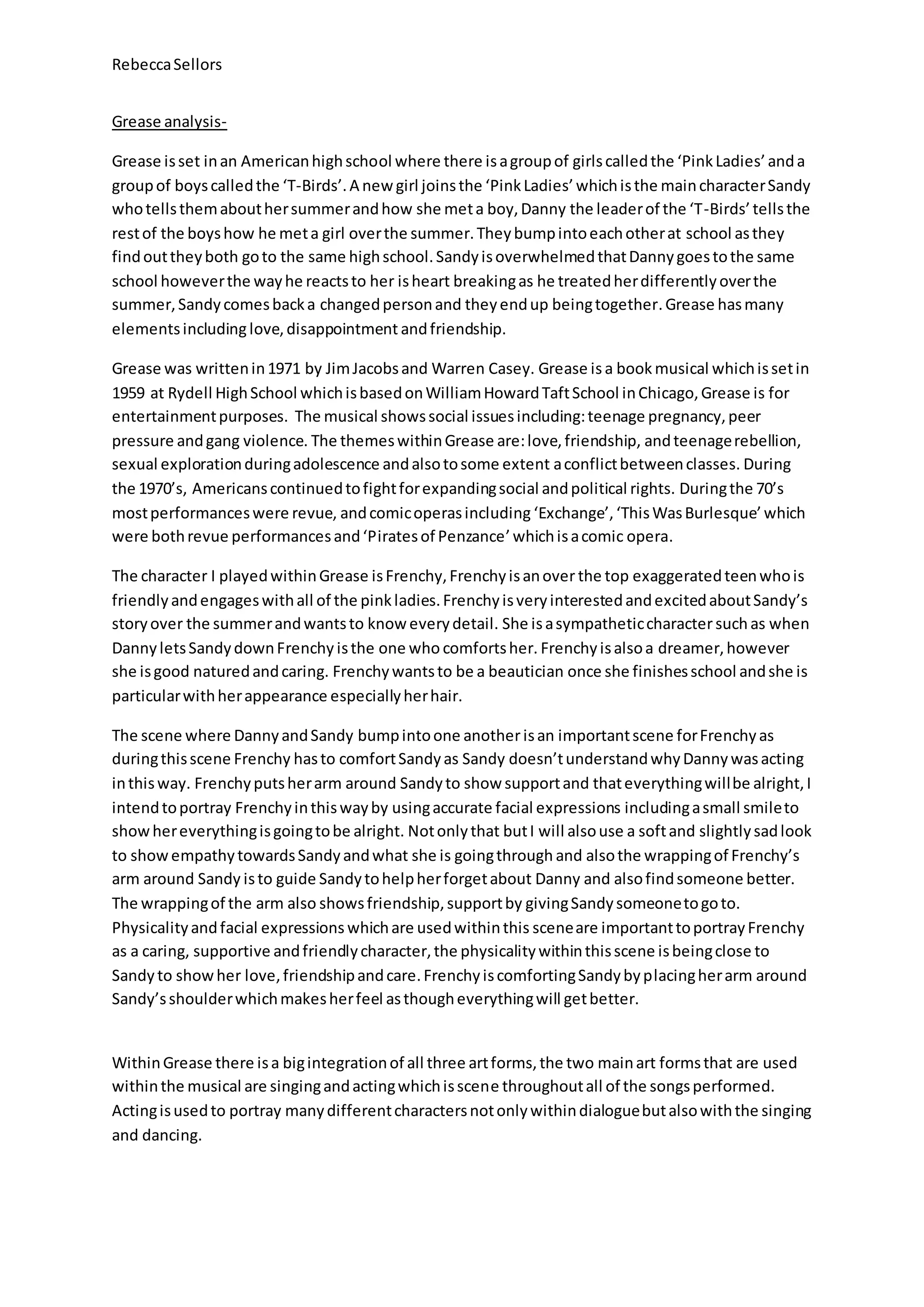 Grease analysis | DOCX | Classical Music | Music