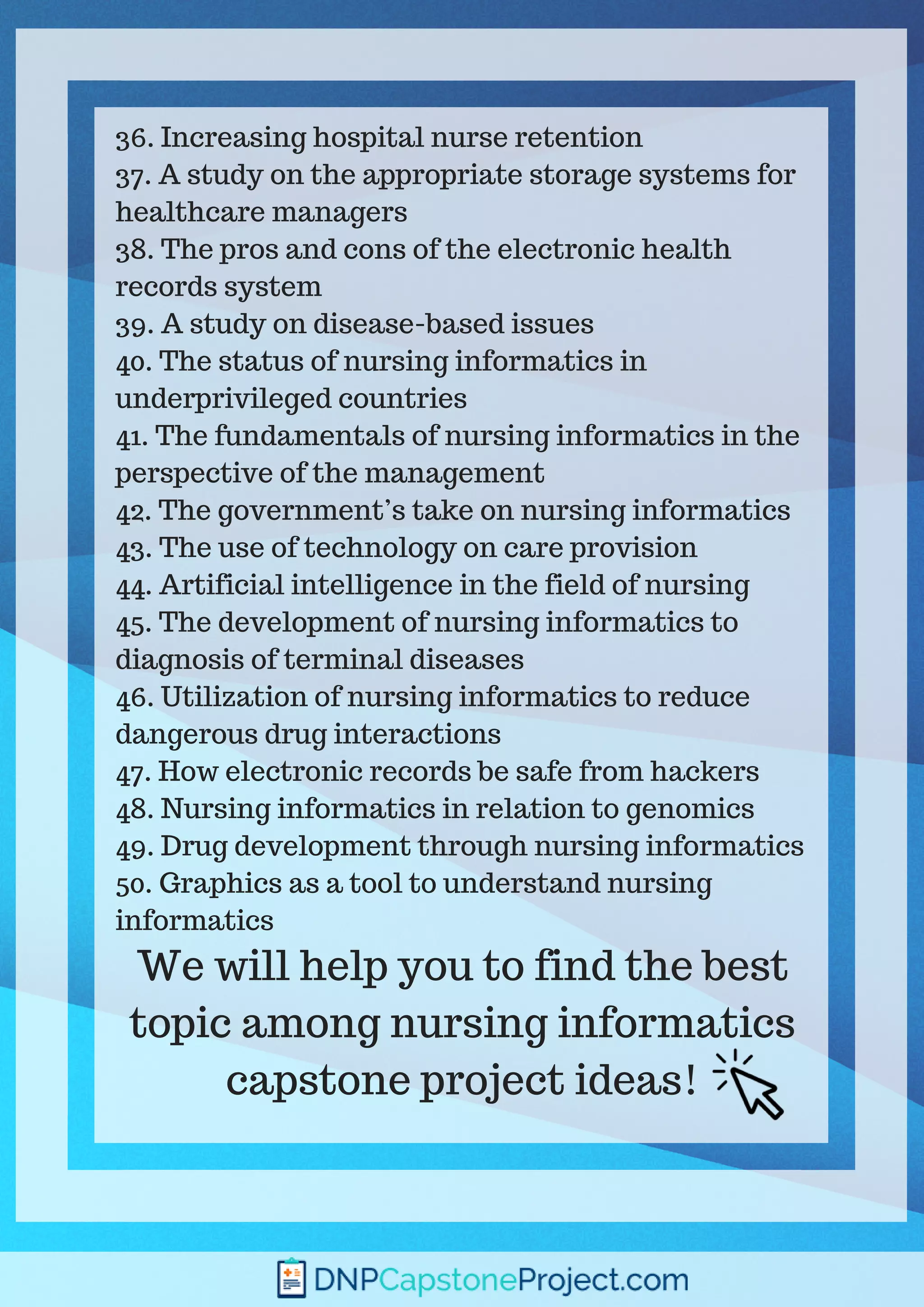 50 Eye-Catchy Nursing Informatics Capstone Project Ideas | PDF