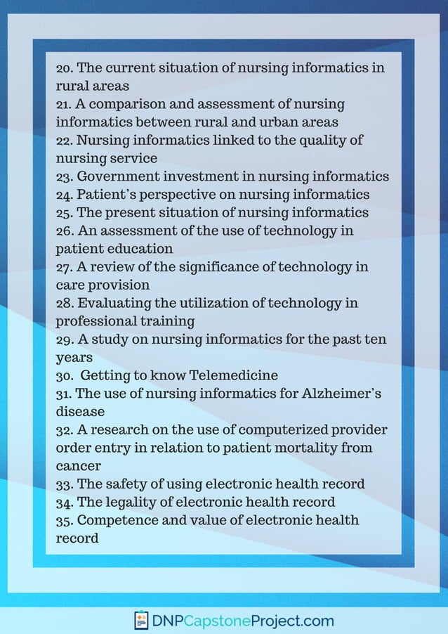 50 Eye-Catchy Nursing Informatics Capstone Project Ideas | PDF ...