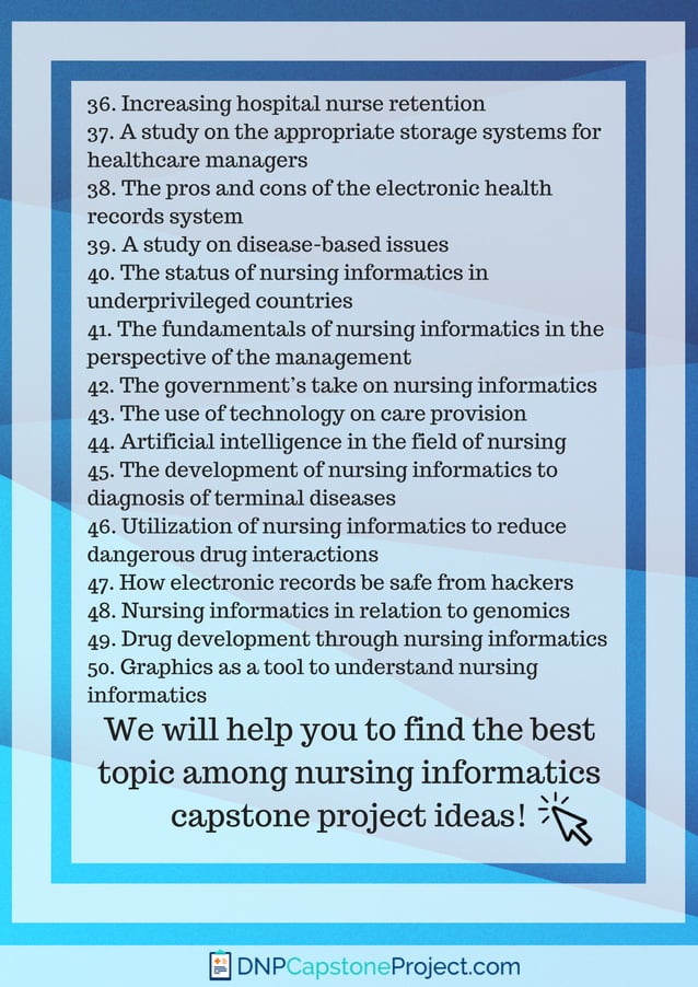 50 Eye-Catchy Nursing Informatics Capstone Project Ideas | PDF ...