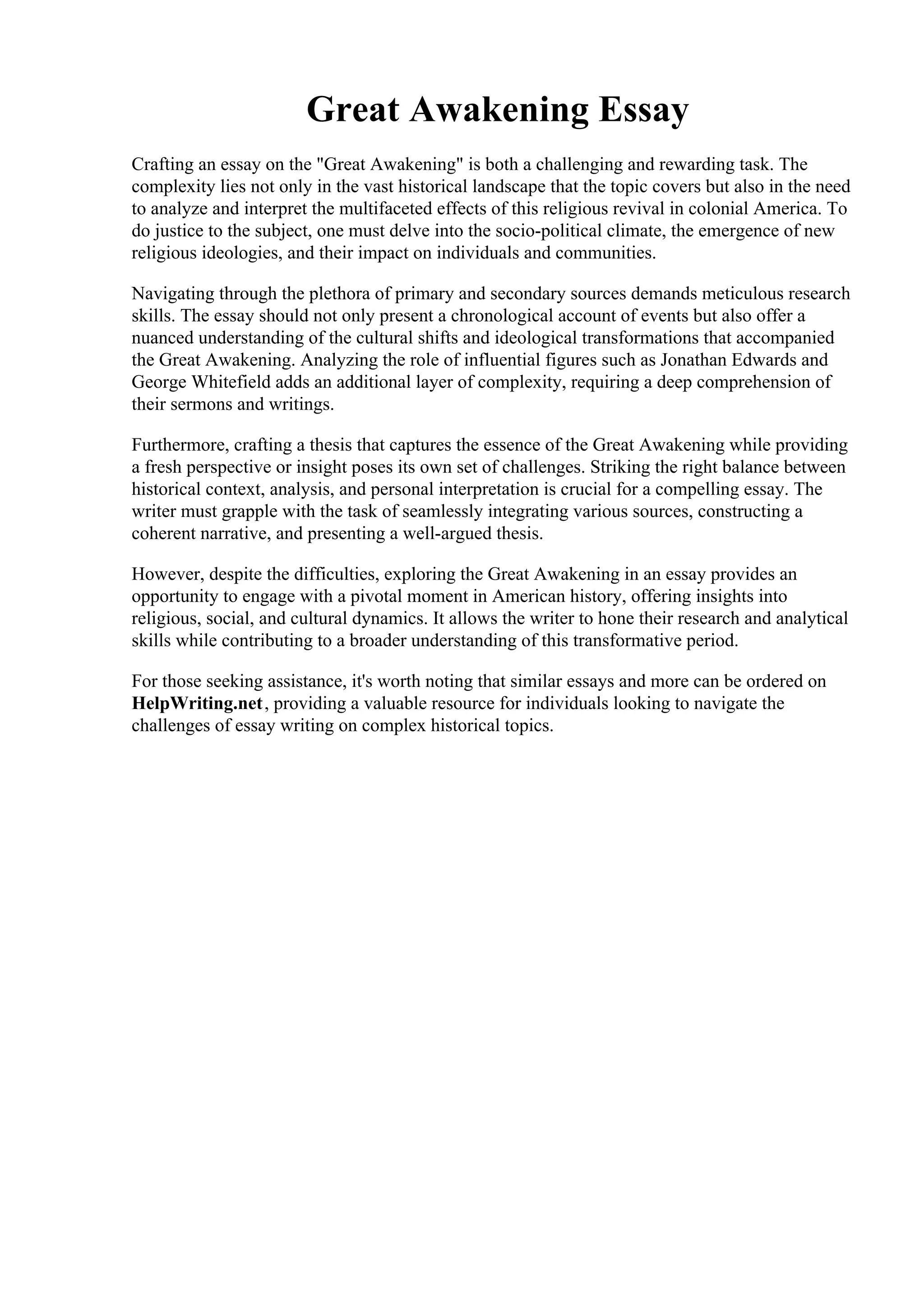 Great Awakening Essay | PDF