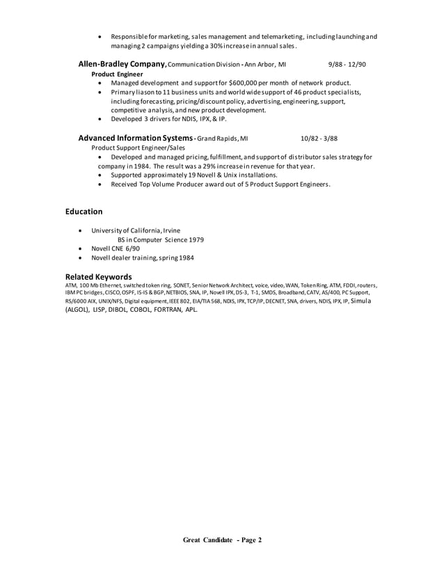 Great Candidate Resume Sample | DOCX
