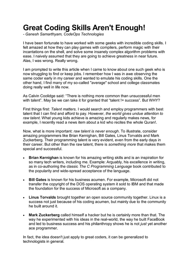 Great Coding Skills Aren't Enough | PDF | Programming Languages | Computing