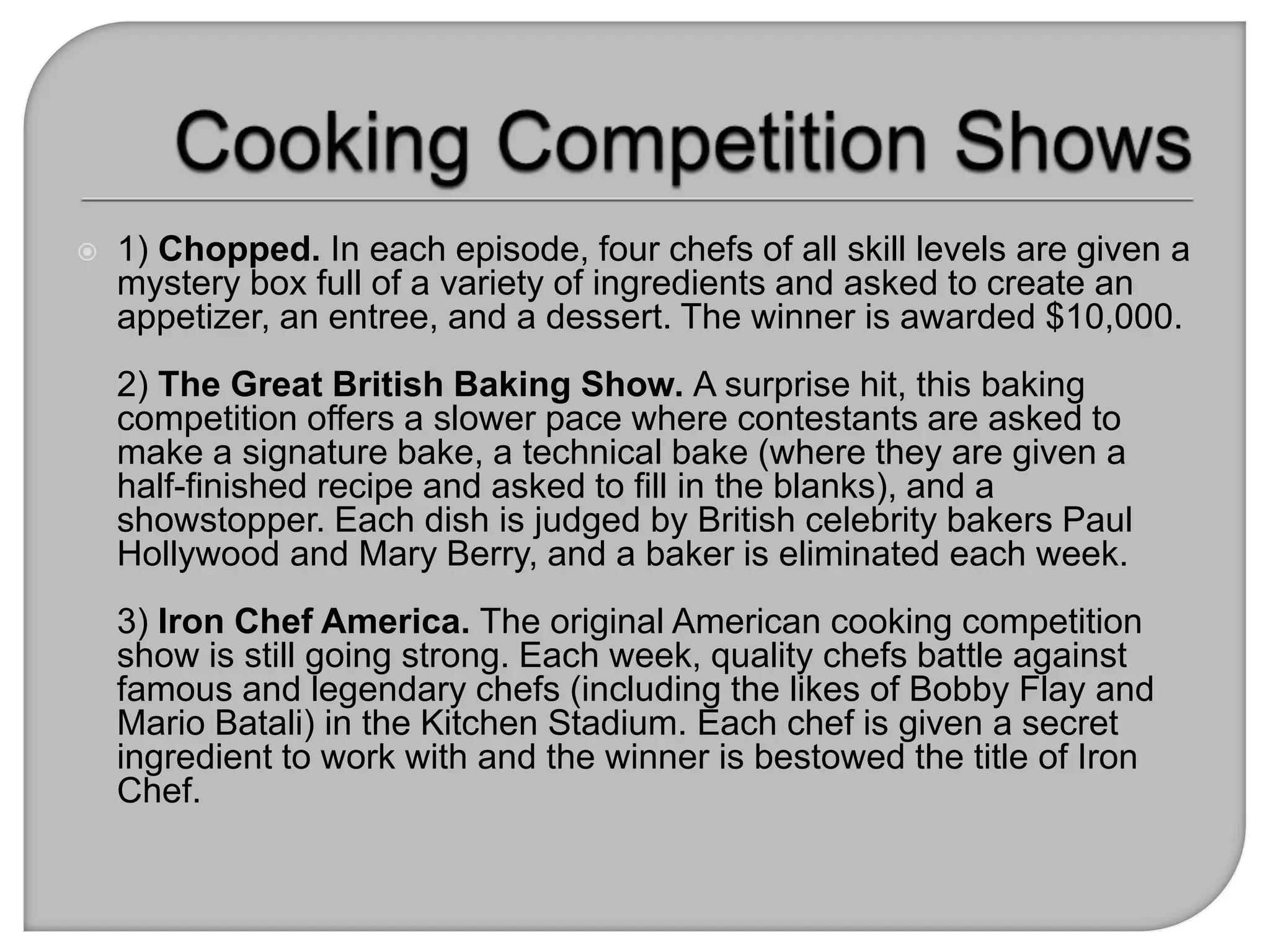 Great Cooking Competition Shows | PPTX