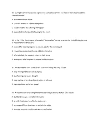 Great depression and roaring 20s quiz revised 2013 | PDF