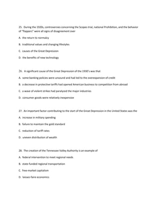 Great depression and roaring 20s quiz revised 2013 | PDF