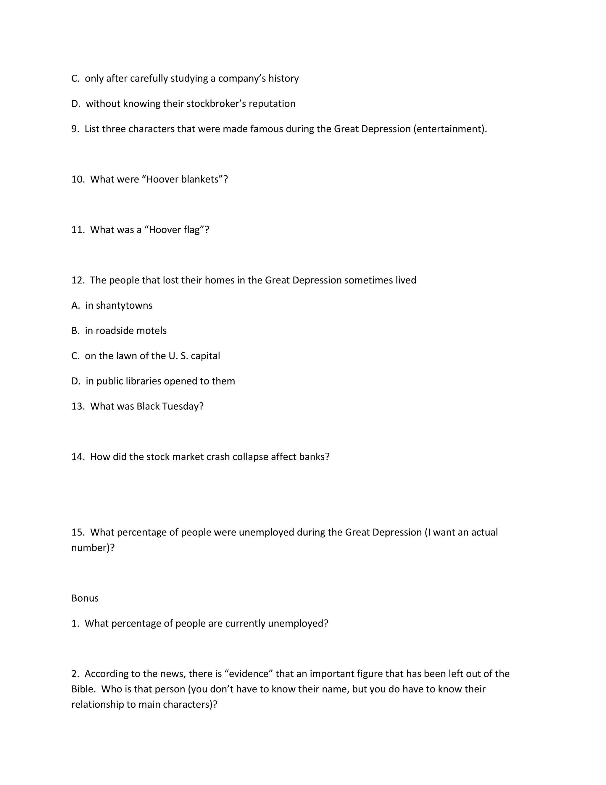 Great depression quiz | PDF