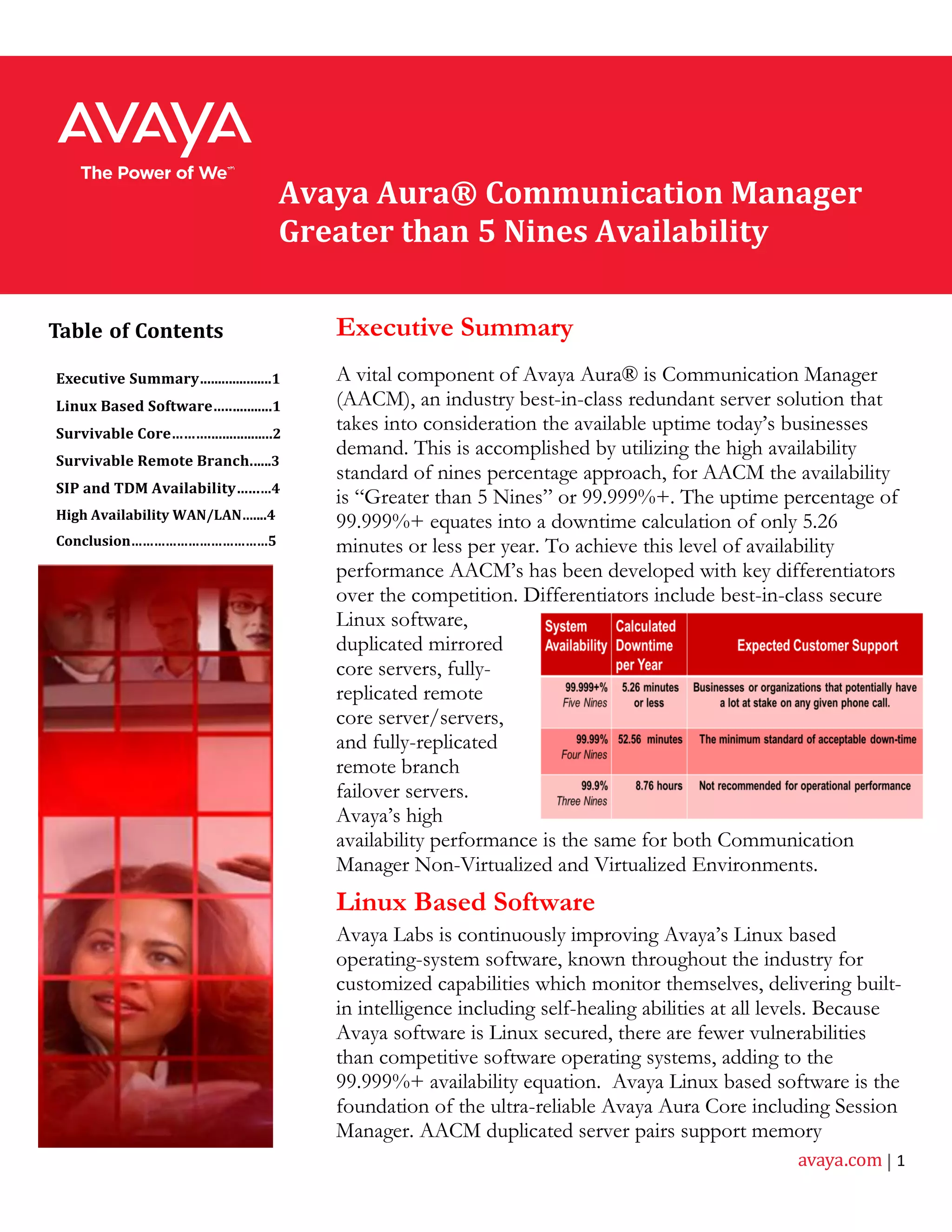 Avaya Aura® Communication Manager Greater than 5 Nines Availability | PDF