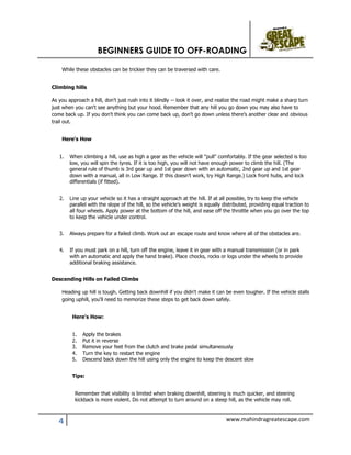 BEGINNERS GUIDE TO OFF-ROADING - by Mahindra Great Escape | PDF