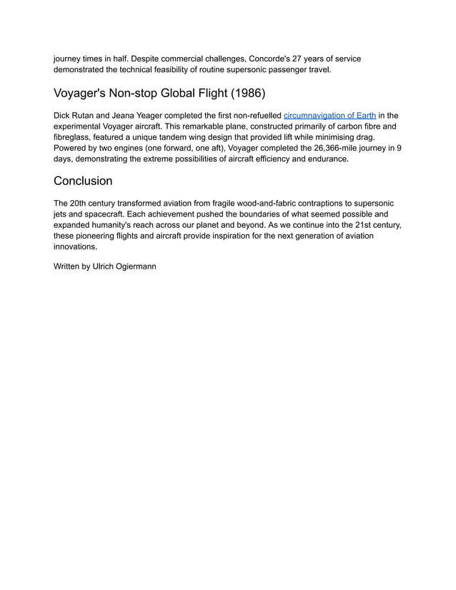 Greatest Aviation Achievements of the 20th Century | PDF