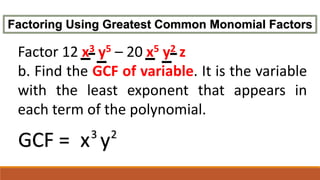 Greatest Common Monimial Factor.pptx | Computing | Technology & Computing