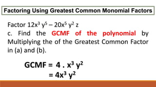 Greatest Common Monimial Factor.pptx | Computing | Technology & Computing