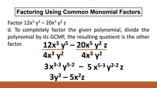 Greatest Common Monimial Factor.pptx | Computing | Technology & Computing