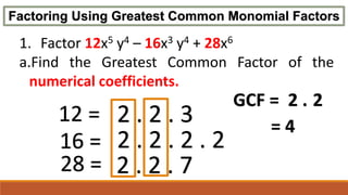 Greatest Common Monimial Factor.pptx | Computing | Technology & Computing